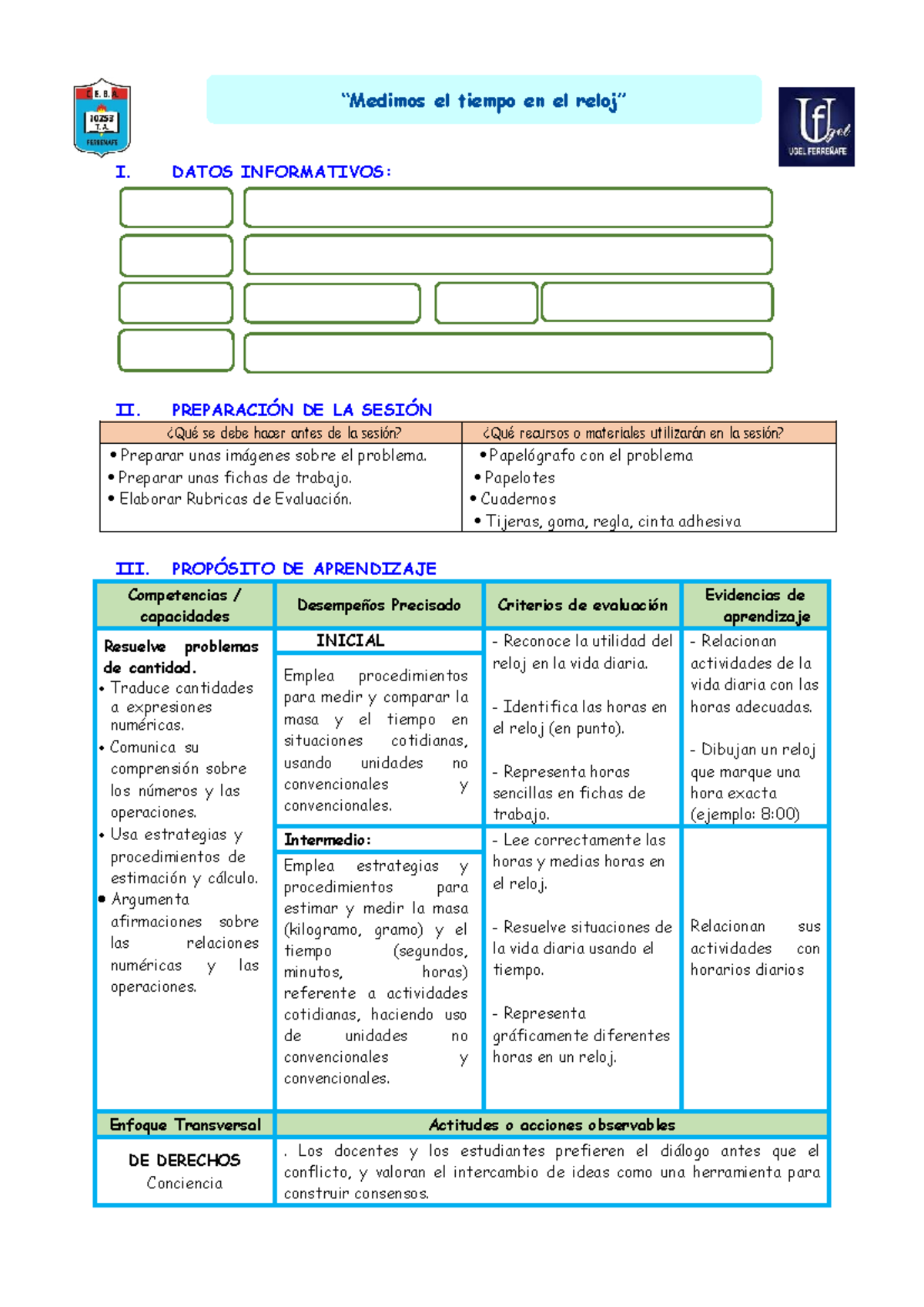 Sesión: Medimos el Tiempo en el Reloj - Ciclo Inicial e Intermedio ...