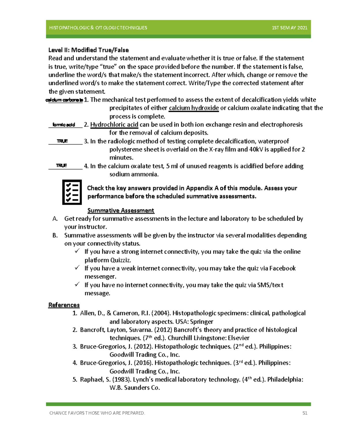 HISTOPATHOLOGIC CYTOLOGIC TECHNIQUES 1ST SEM AY 2021: LESSONS ON ...