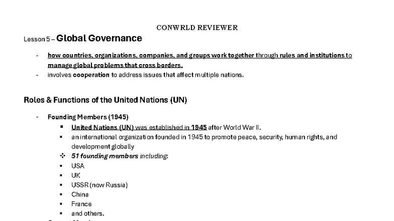 CONWRLD Lesson 5: Global Governance & UN Roles in 21st Century ...