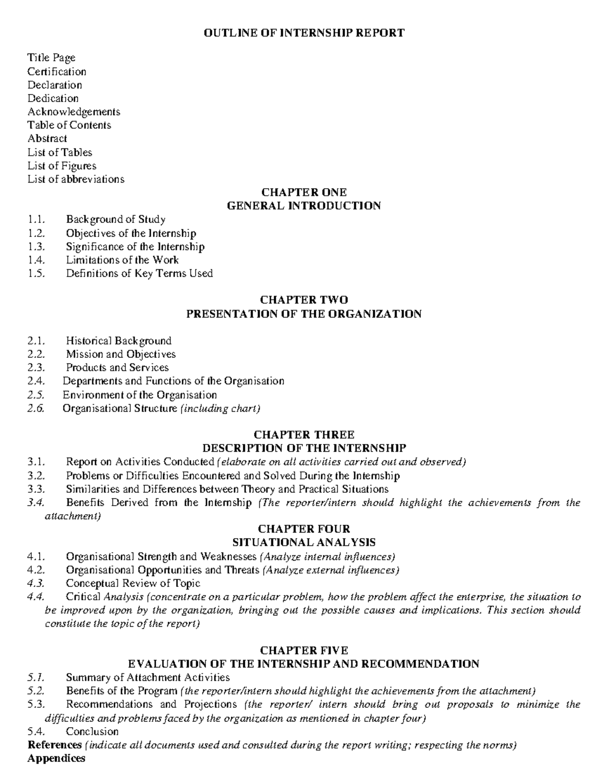 Outline OF Internship Report PDF - OUTLINE OF INTERNSHIP REPORT Title ...
