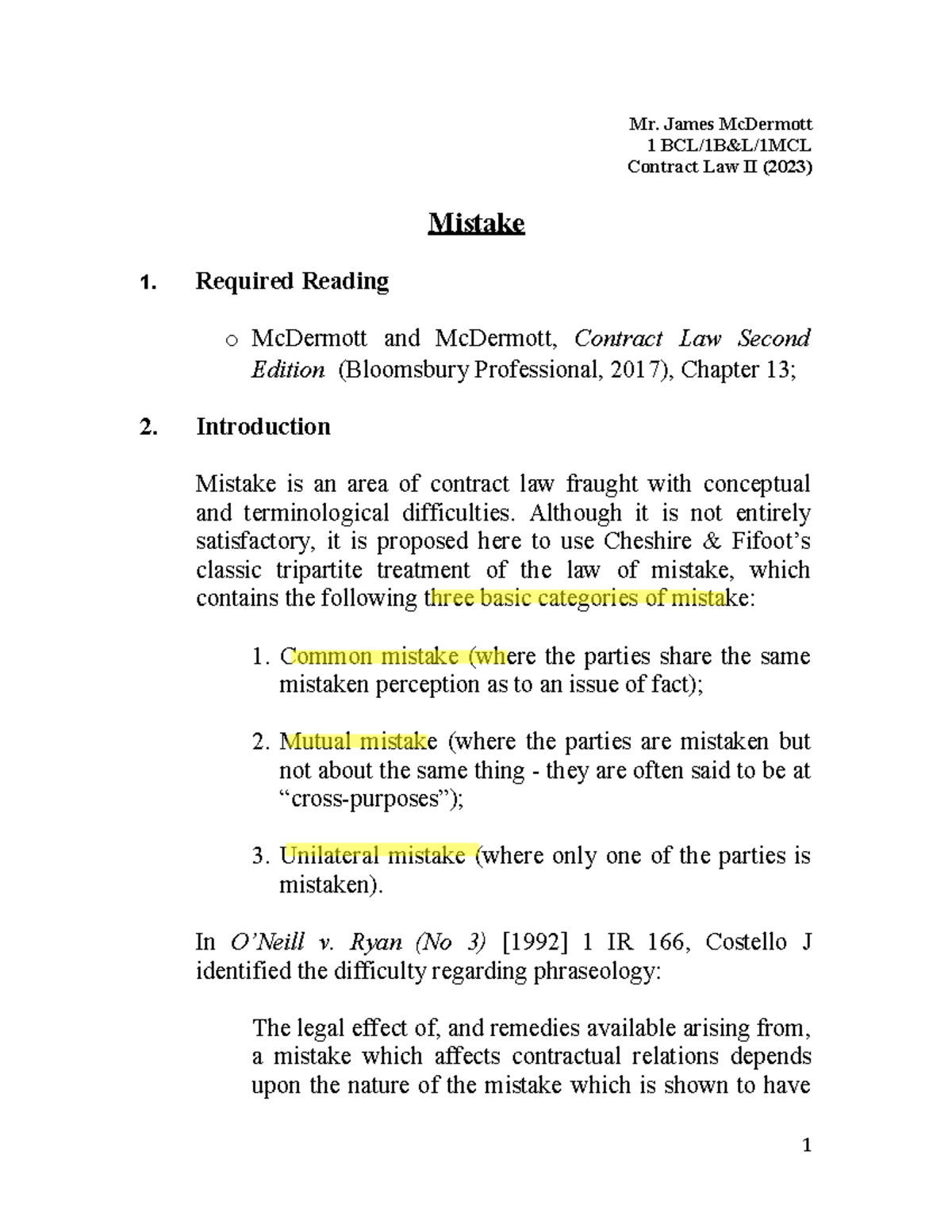 Contract Law II (2023) - Understanding Mistakes in Contracts - Studocu