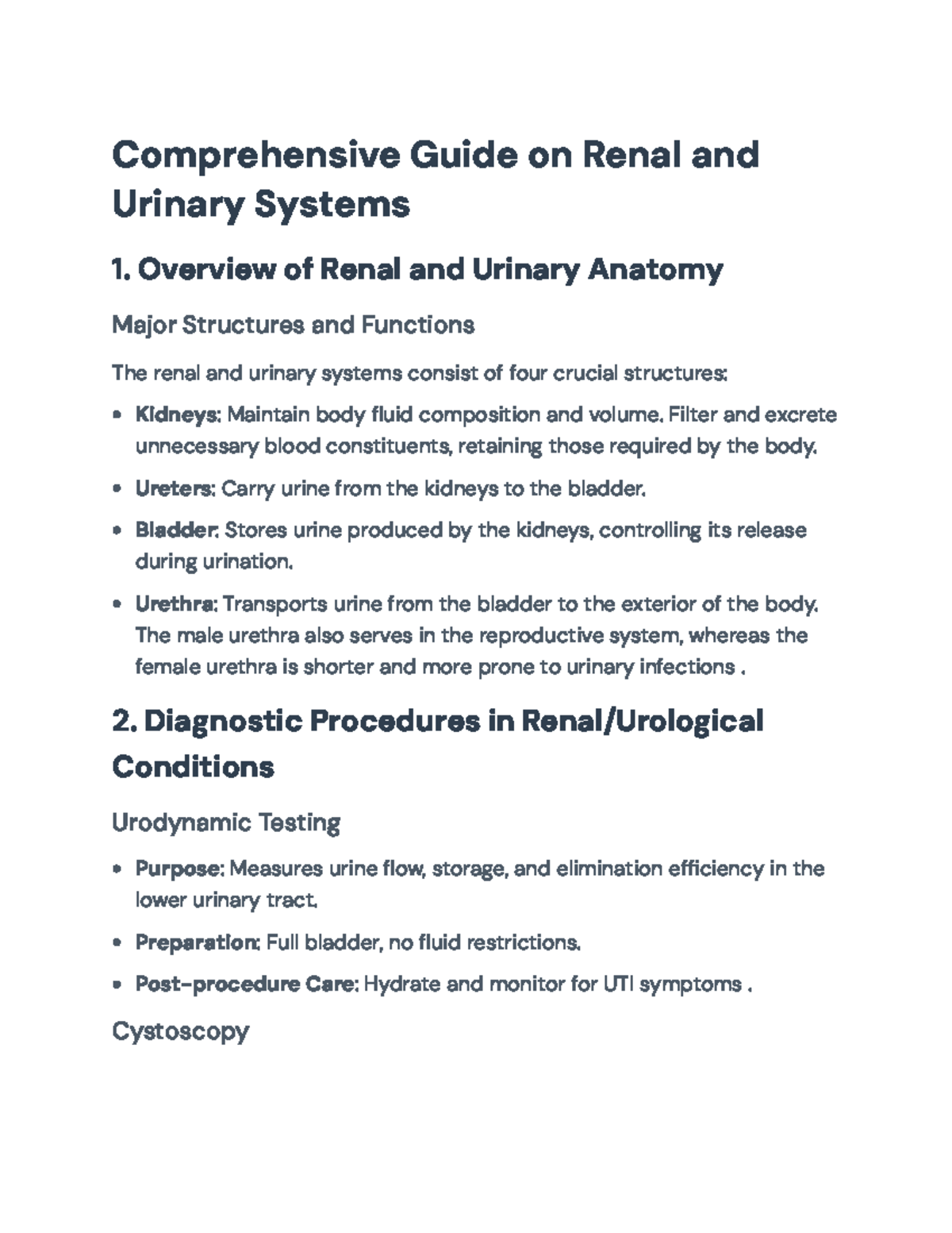 Comprehensive Guide: Renal & Urinary Systems Anatomy & Care - Studocu