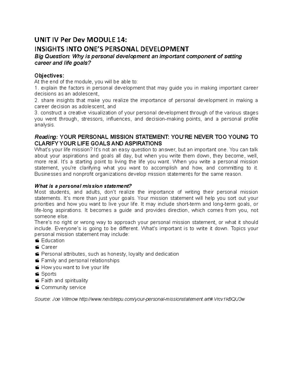 Unit IV Per Dev Module 14 - UNIT IV Per Dev MODULE 14: INSIGHTS INTO ...