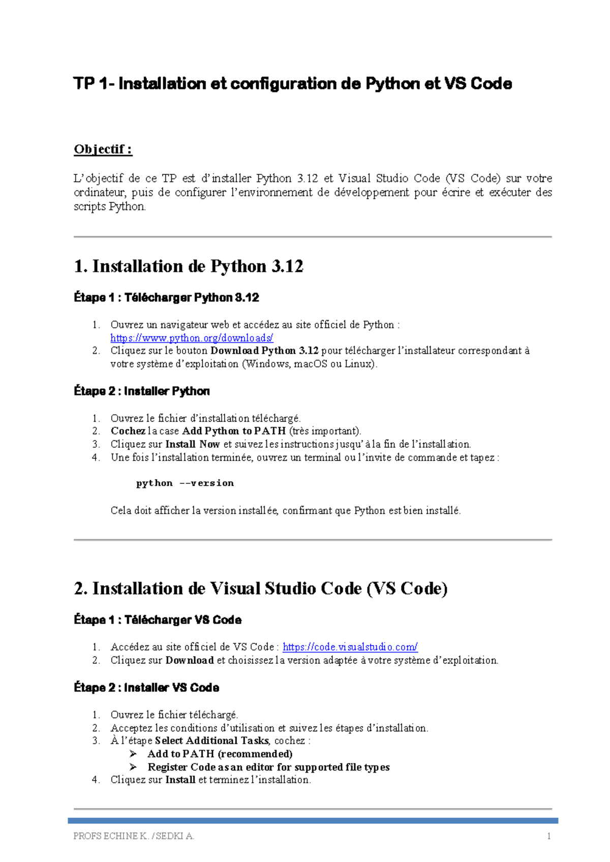 TP1 Installation et Configuration de Python et VS Code - Studocu
