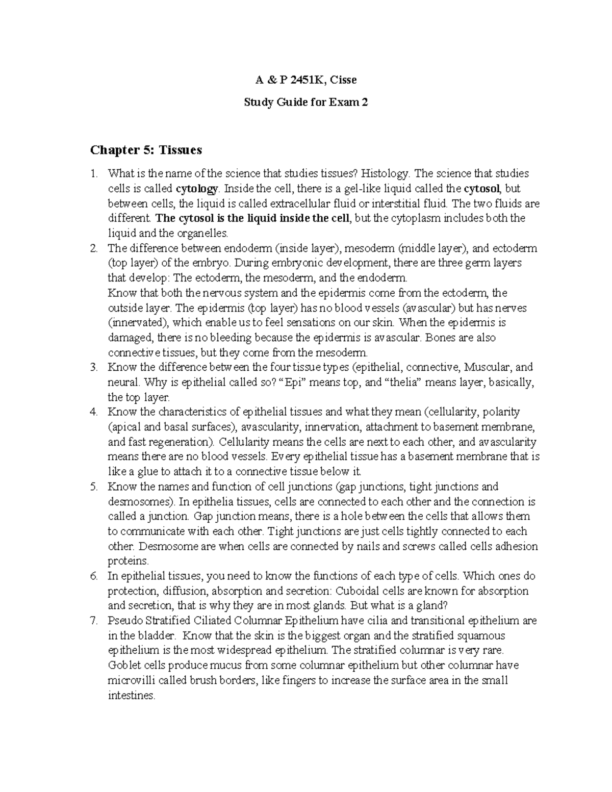 A&P 2451K Exam 2 Study Guide: Tissues, Skeletal System & Integumentary ...