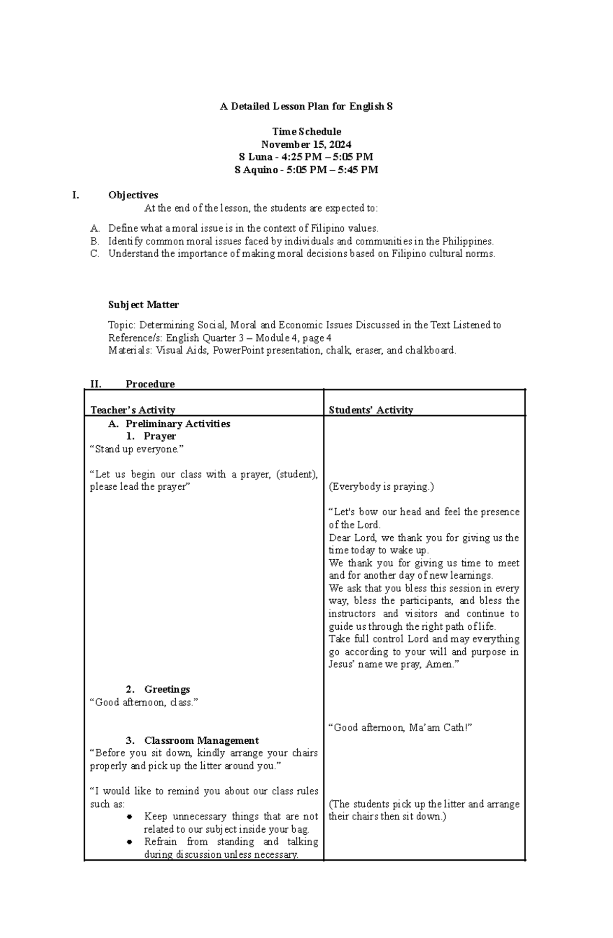 Detailed Lesson Plan on Social Issues for English 8 (Grade 8) - Studocu