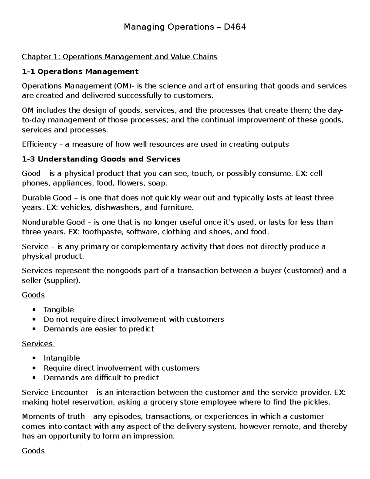 Managing Operations - Lecture notes - Managing Operations – D Chapter 1 ...