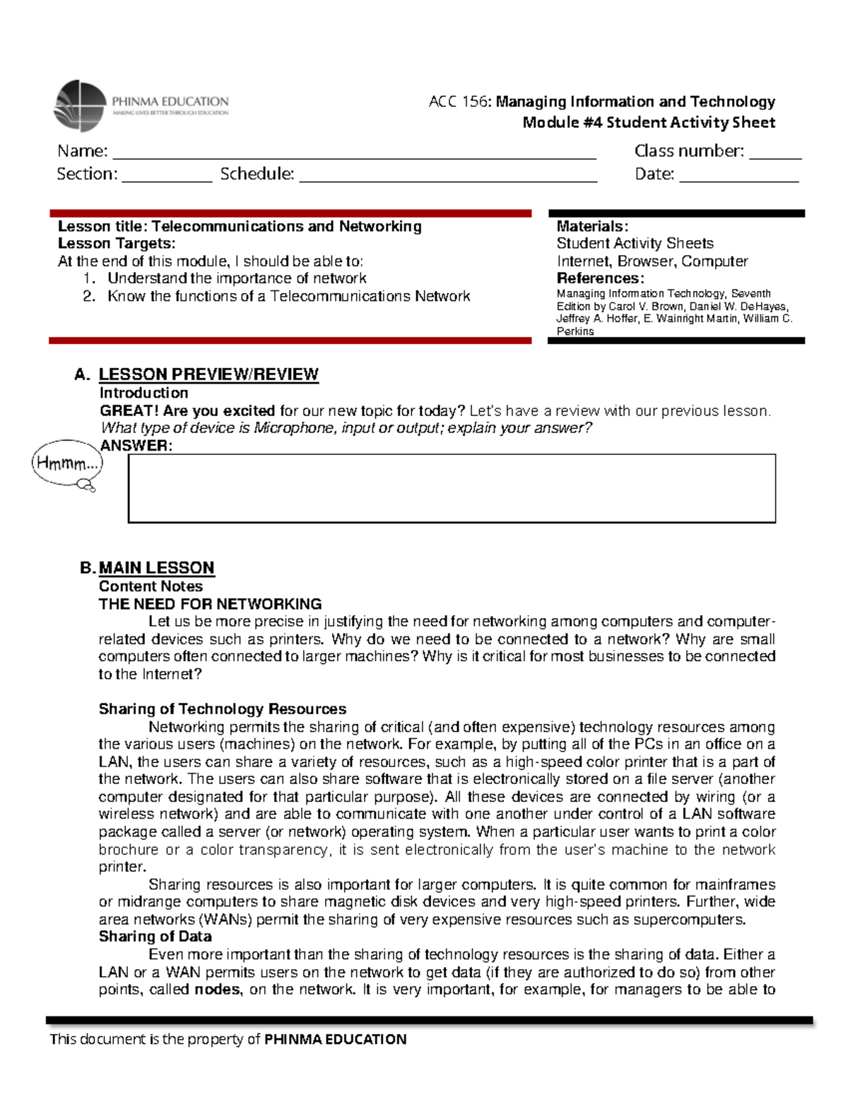 ACC 156 SAS 4 - concept notes and activities with answer keys - Module ...