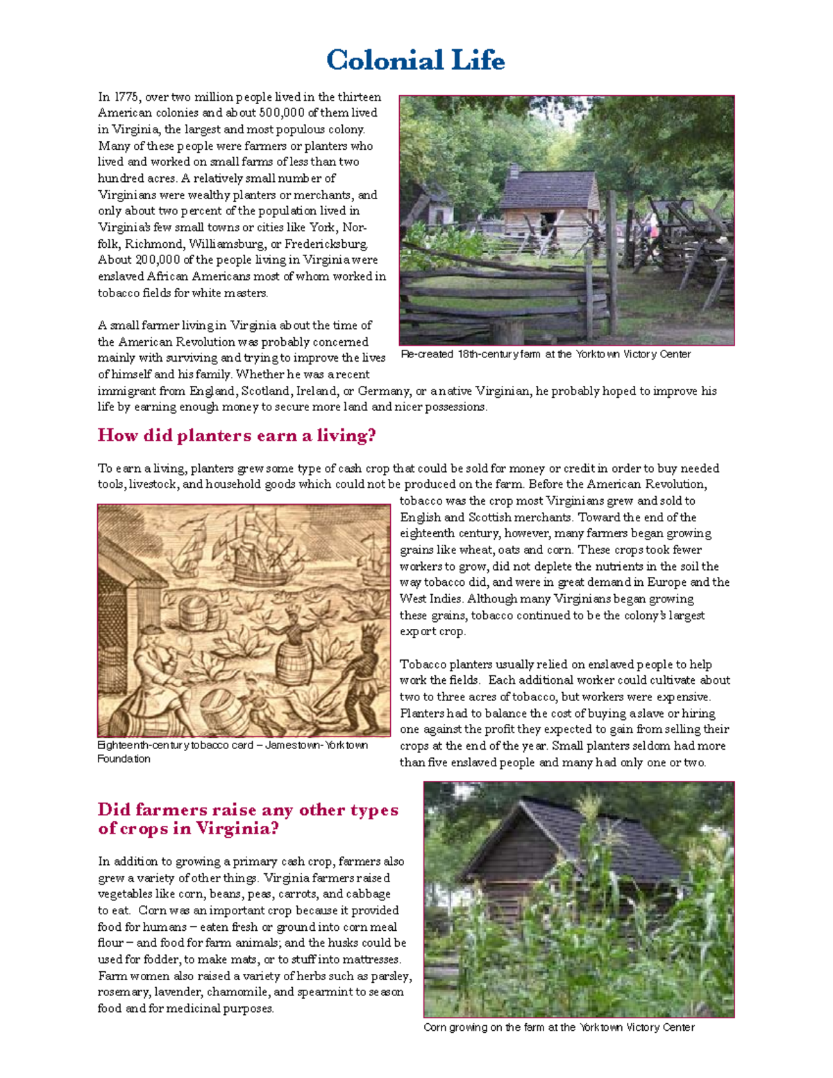 Colonial Life in Virginia: An Overview of 18th-Century Farming - Studocu