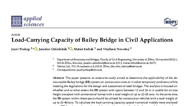 Load-Carrying Capacity of Bailey Bridge in Civil A - Citation: Prokop ...