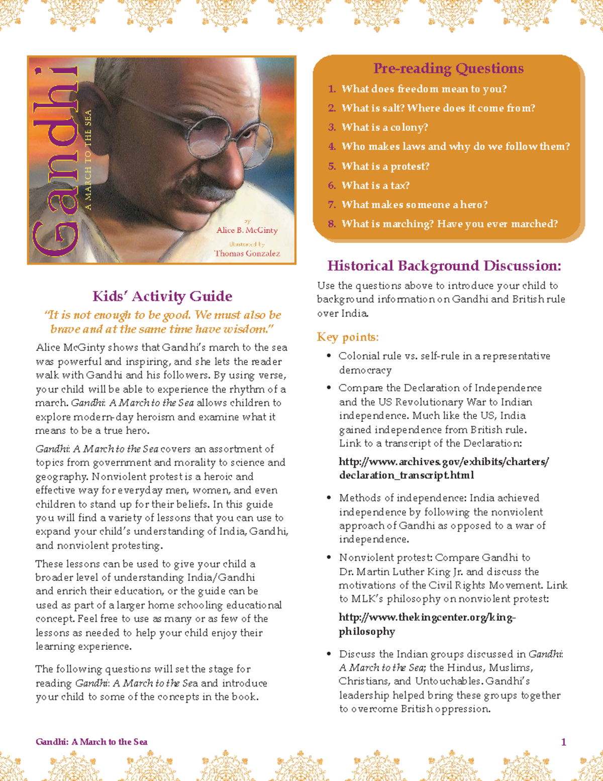 Gandhi A March to the Sea Kids Activity Guide - Engaging Lessons - Studocu