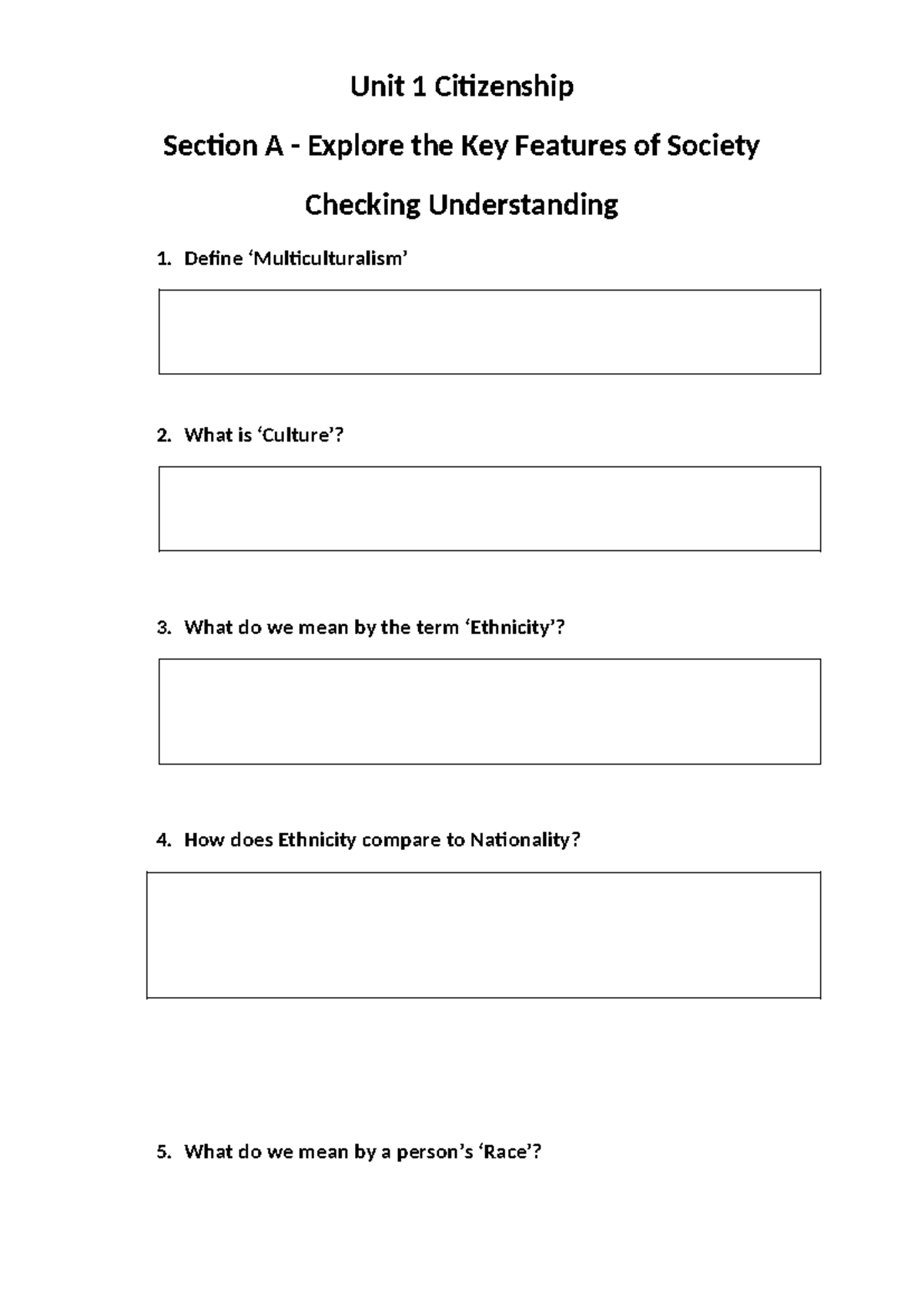 Unit 1 Citizenship: Key Features of Society Overview - Studocu