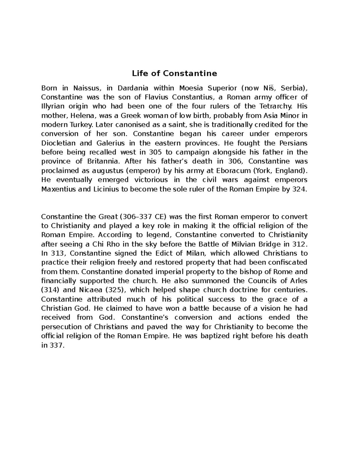 Constantine - Life of Constantine Born in Naissus, in Dardania within ...