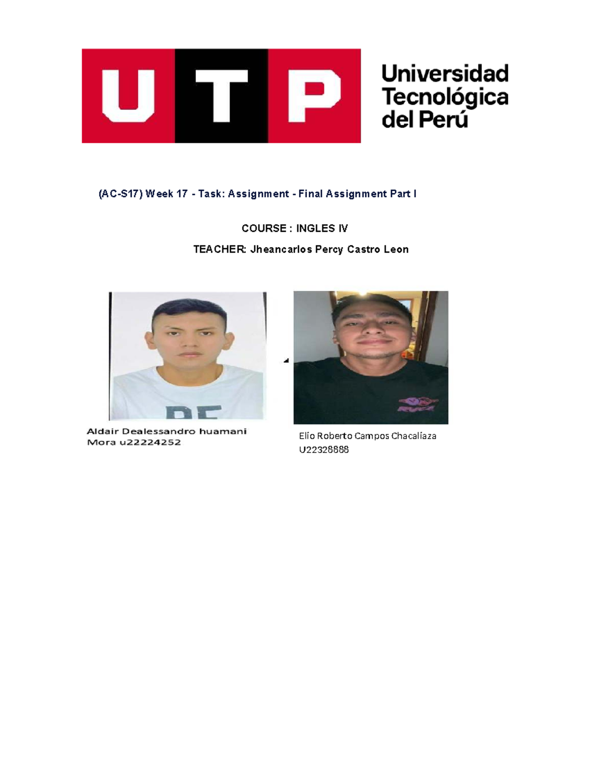 Week 17 Task: Final Assignment Part I - INGLES IV - Studocu