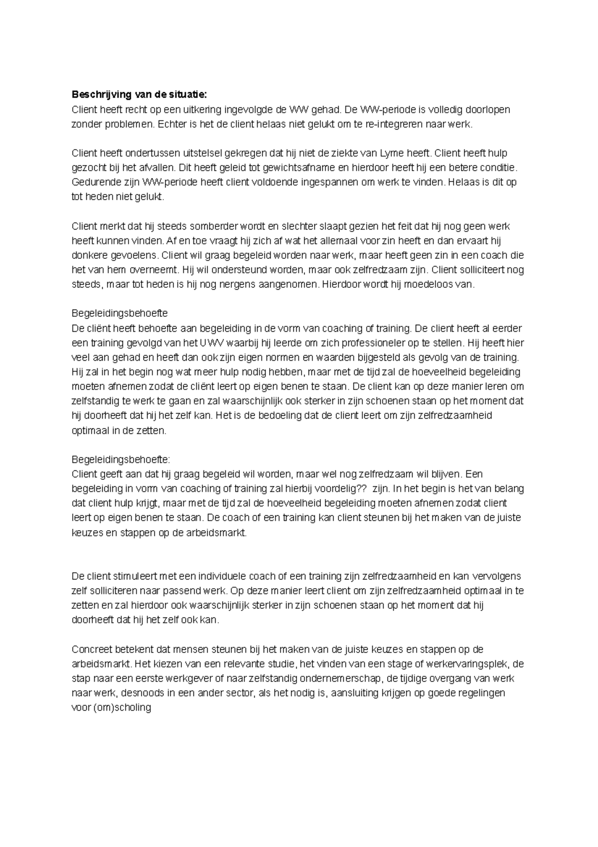 Begeleidingsplan voor Zelfredzaamheid en Coaching in Werkzoektraject ...