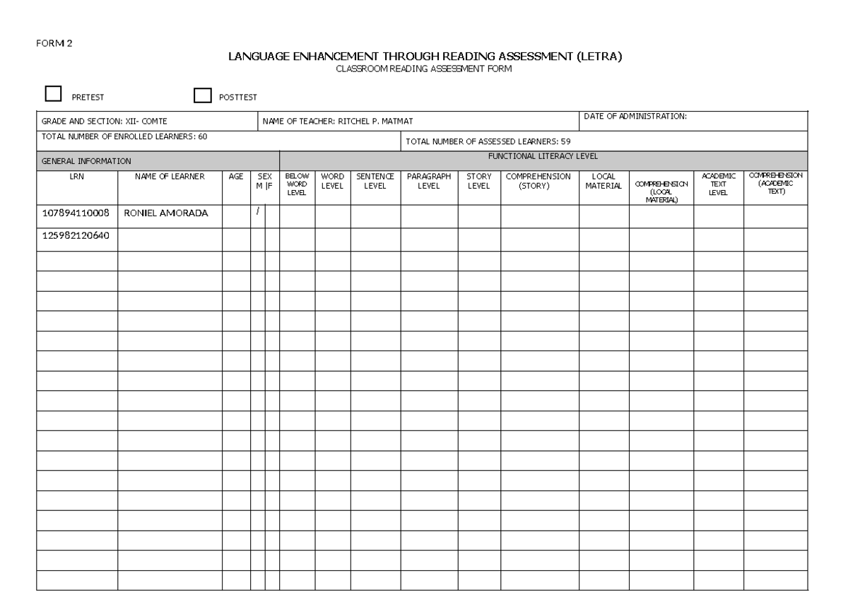 FORM-2 Classroom- Reading- Assessment-FORM - FORM 2 LANGUAGE ...