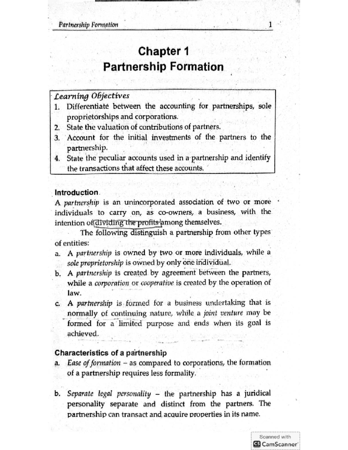 Partnership Formation: Chapter 1 Learning Objectives and Key Concepts ...