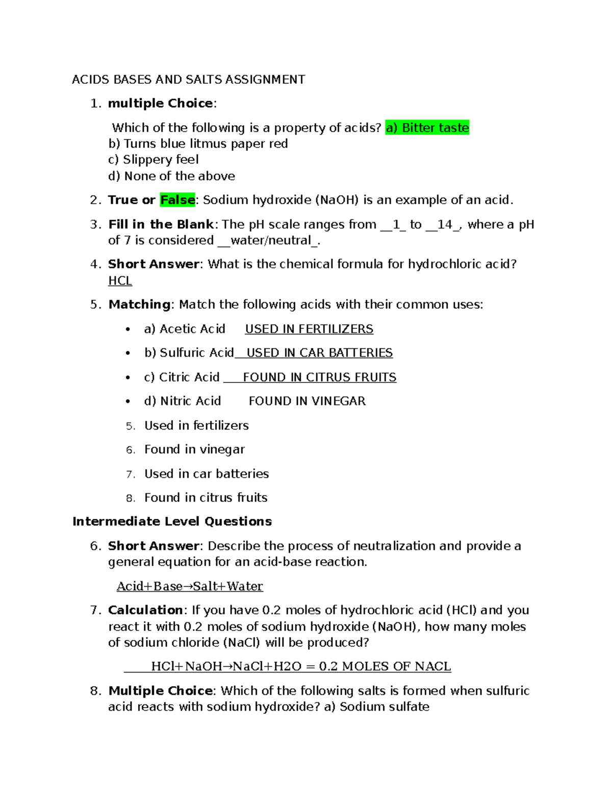ACIDS AND BASES ASSIGNMENT 1: Key Concepts for Final Exam - Studocu