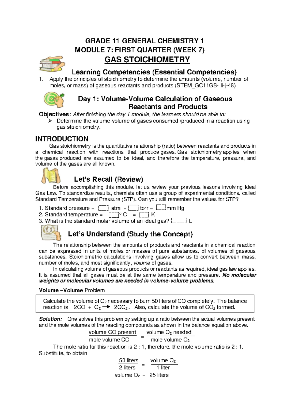 G11 Q1 WK7 Gas Stoichiometry & Calculations in Gen Chem 1 - Studocu
