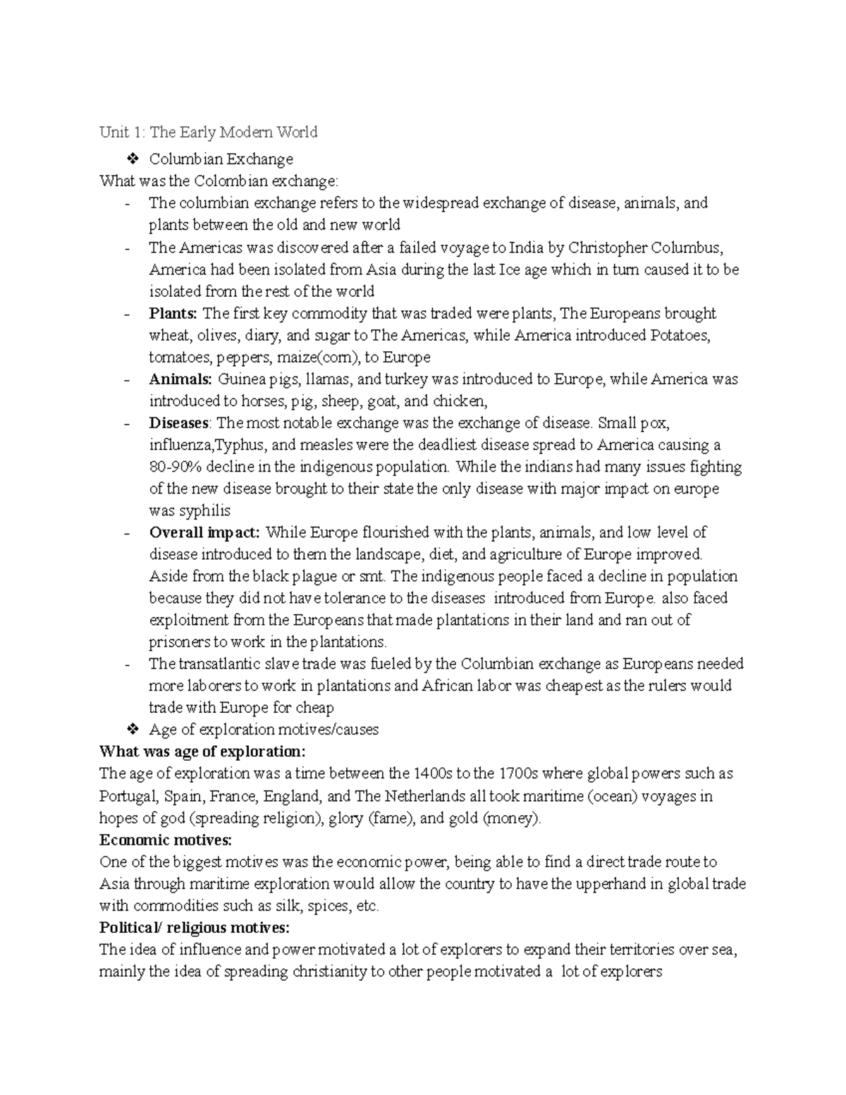 World History Final Study Guide: The Columbian Exchange ...