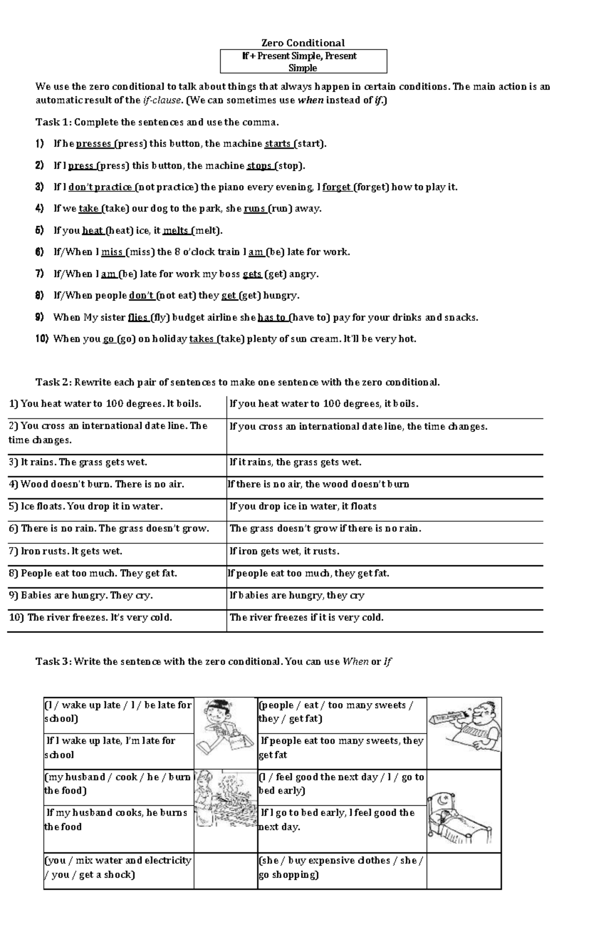 Taller Inglés - Zero Conditional: Present Simple Usage and Exercises ...