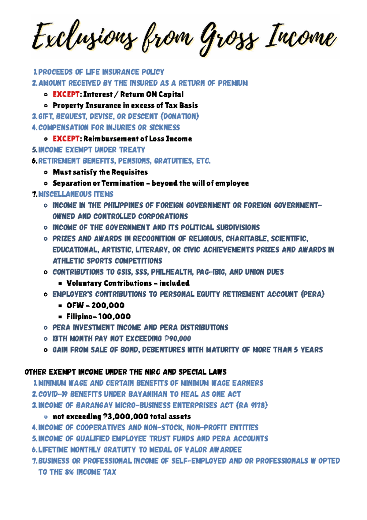 Tax Exempt Income and Benefits Overview (Course Code: NIRC) - Studocu