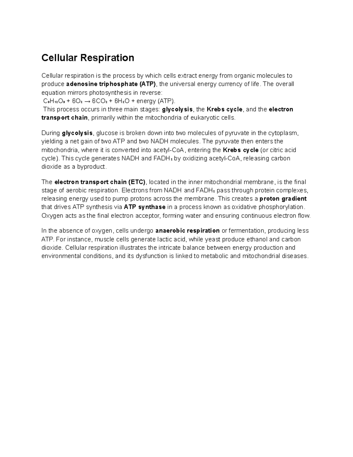 Cellular Respiration: Key Concepts and Processes - Notes - Studocu