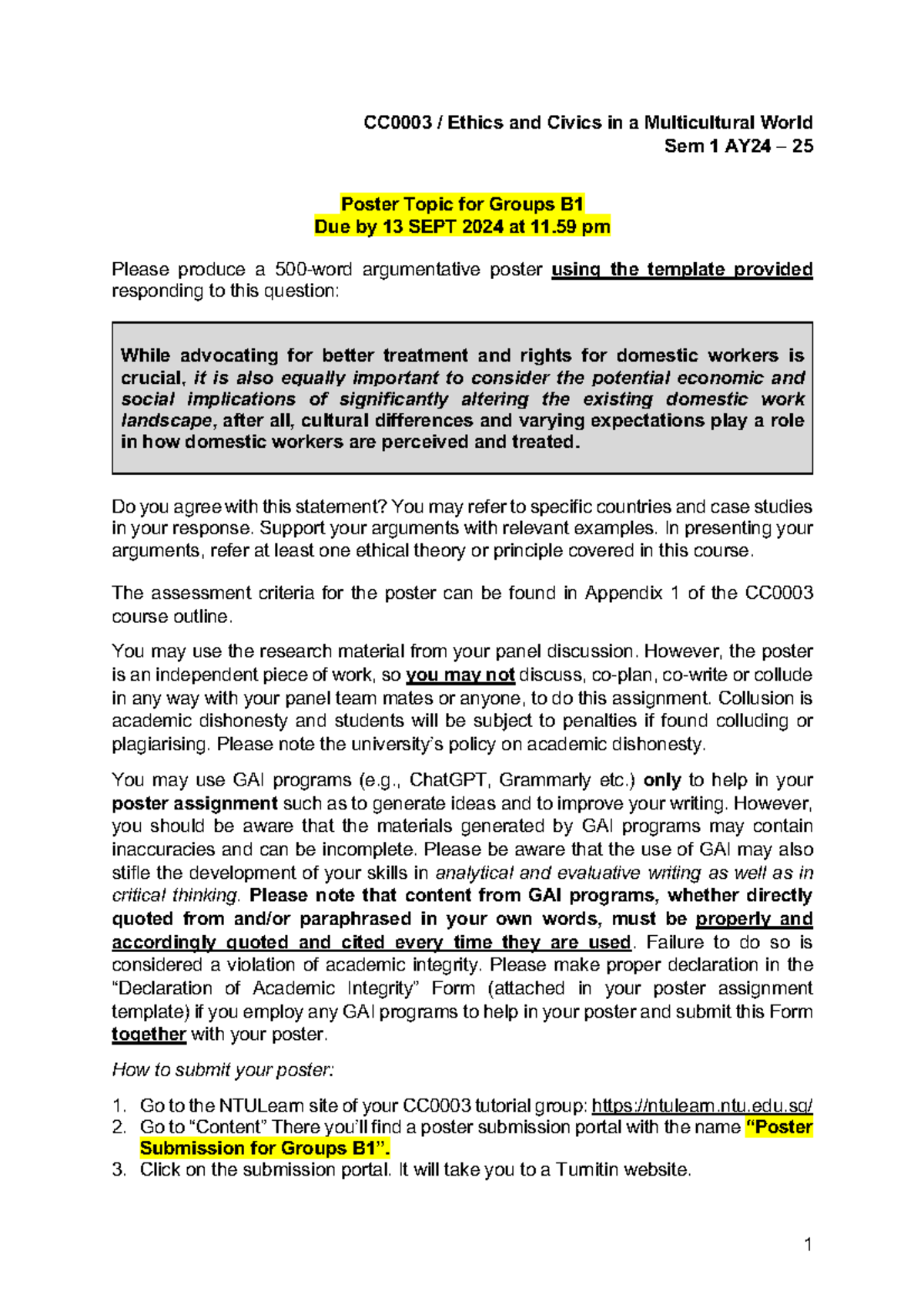 Ethics and Civics in a Multicultural World: B1 Argumentative Poster ...