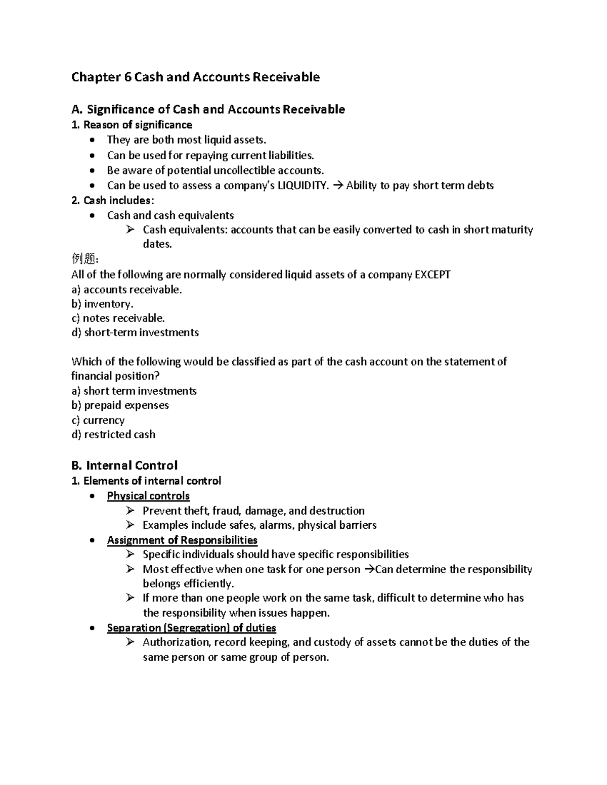 Chapter 6: Analyzing Cash and Accounts Receivable Management - Studocu