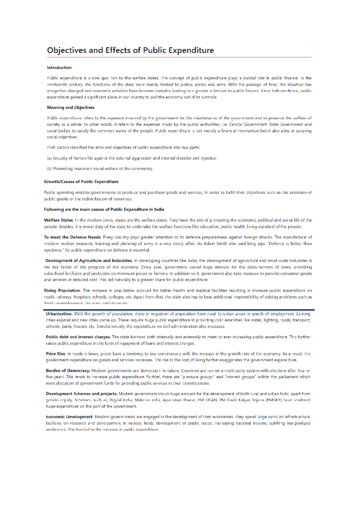 Public Finance Notes: Objectives & Effects of Public Expenditure - Studocu