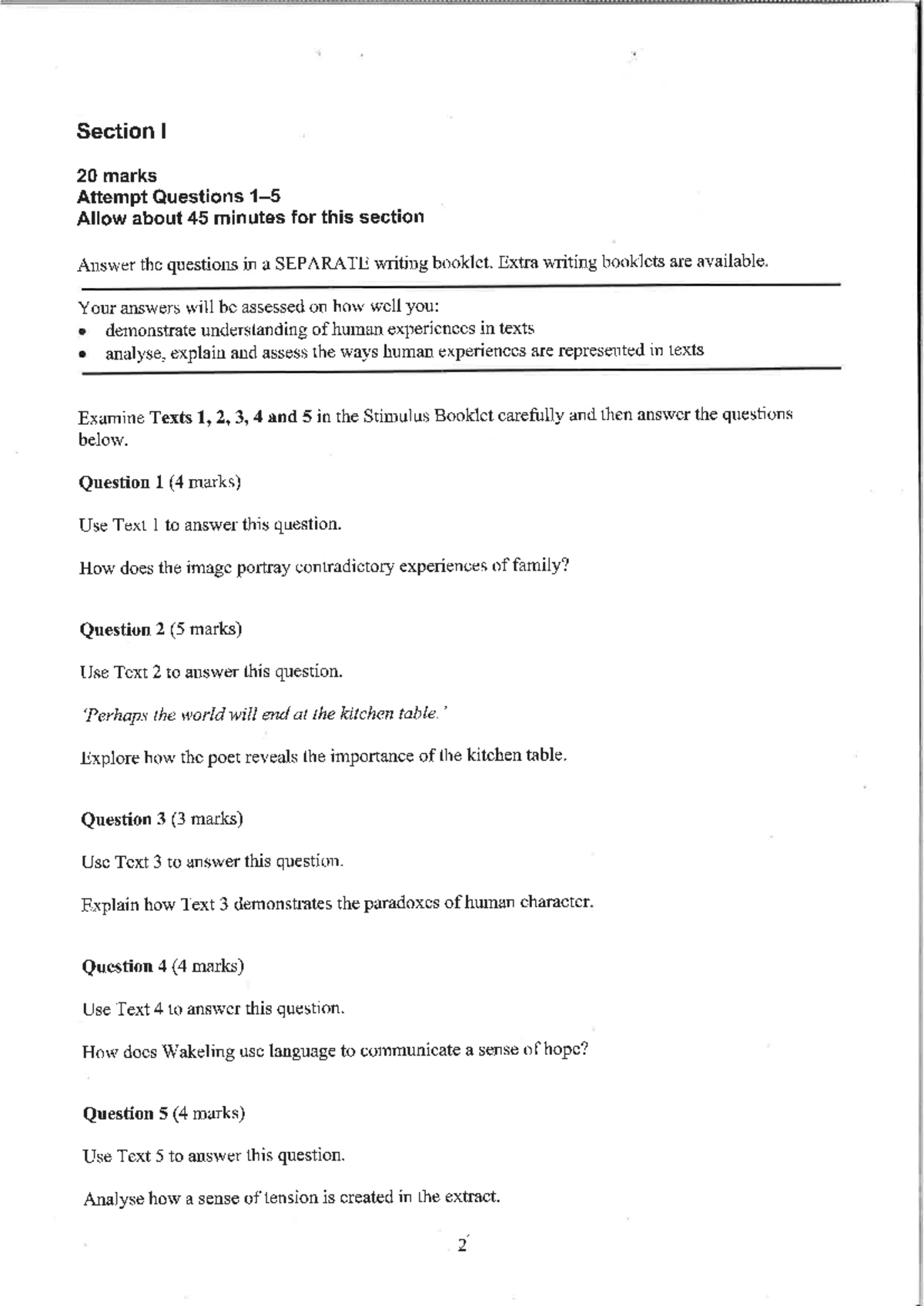 2023 CSSA Trial Exam Paper 1: Section I Questions and Text Analysis ...