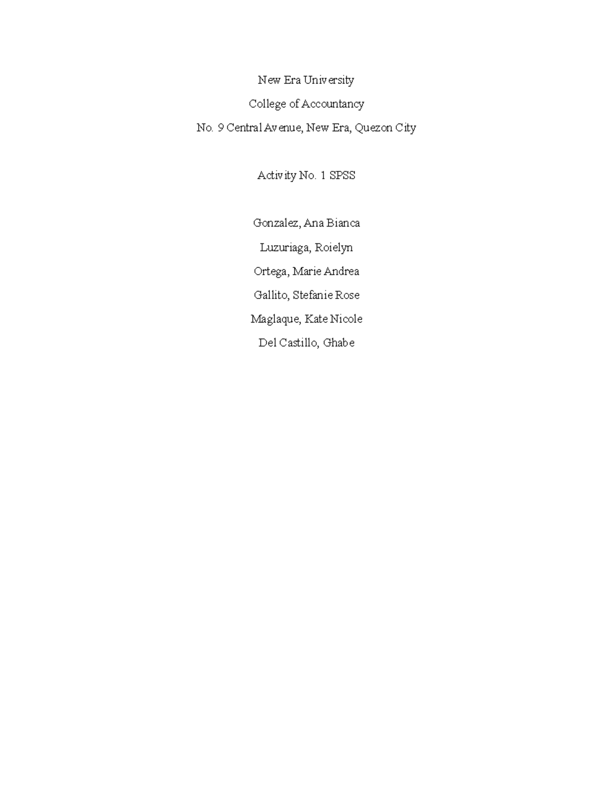 SPSS Activity No. 1 Report - New Era University Insights - Studocu