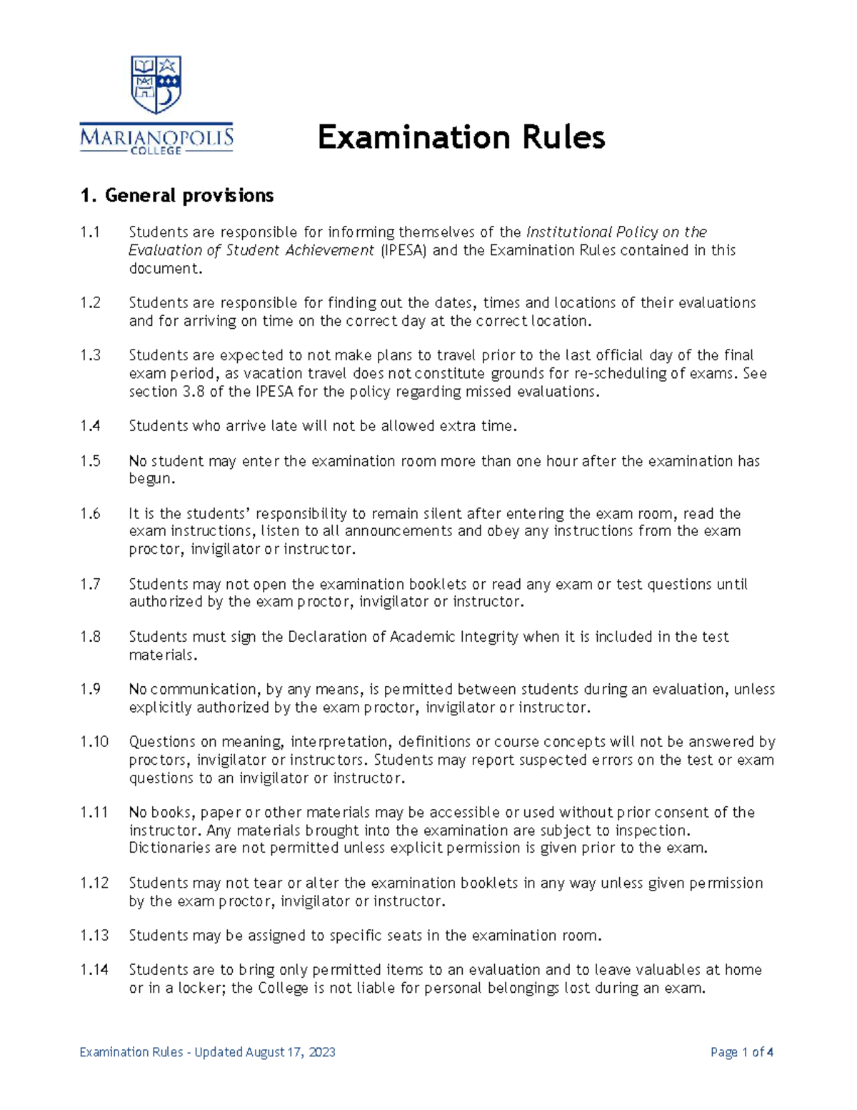 Examination Rules and Guidelines for Course 1b007509 - Studocu