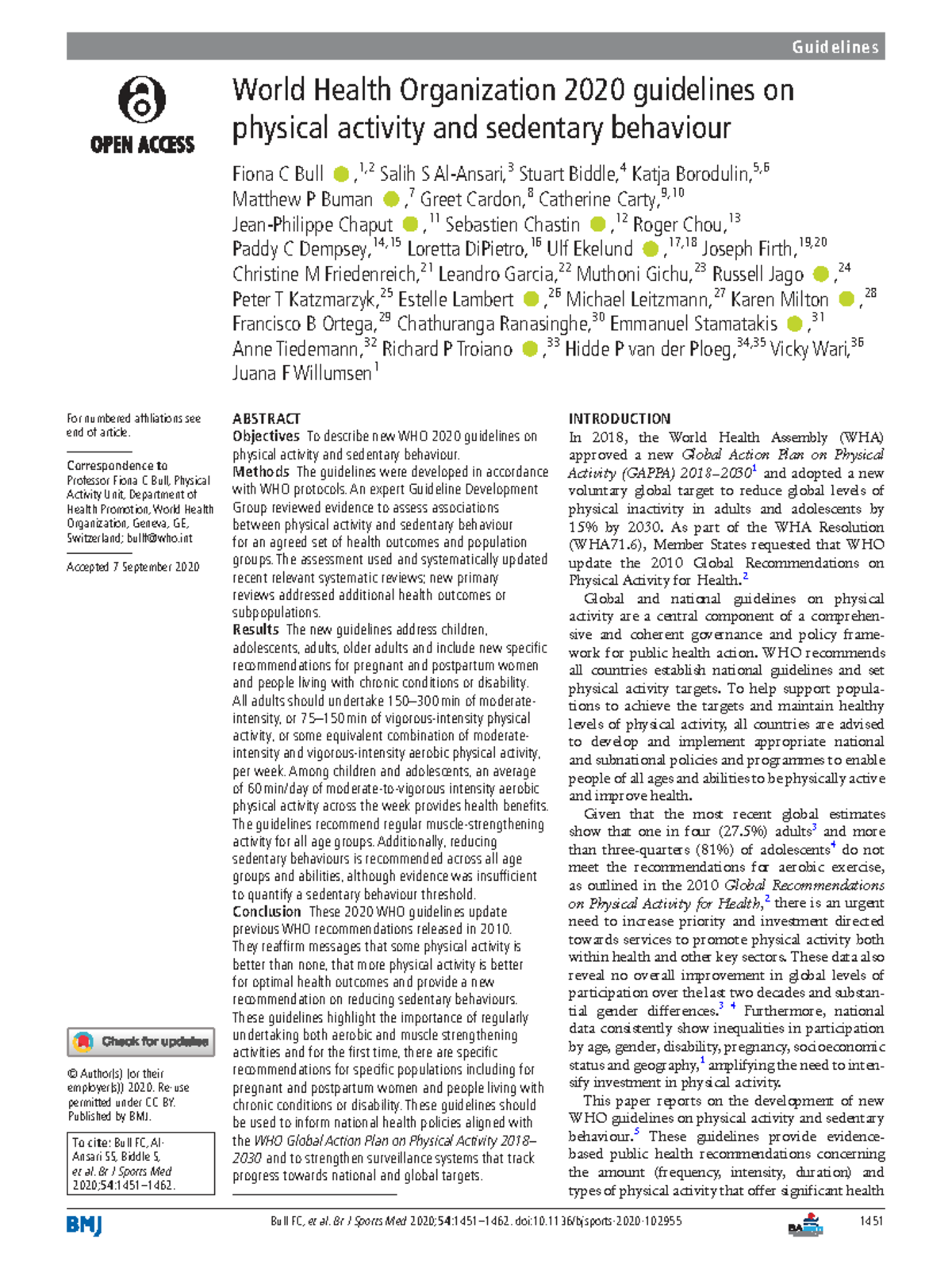 WHO 2020 Guidelines on Physical Activity & Sedentary Behaviour - Studocu