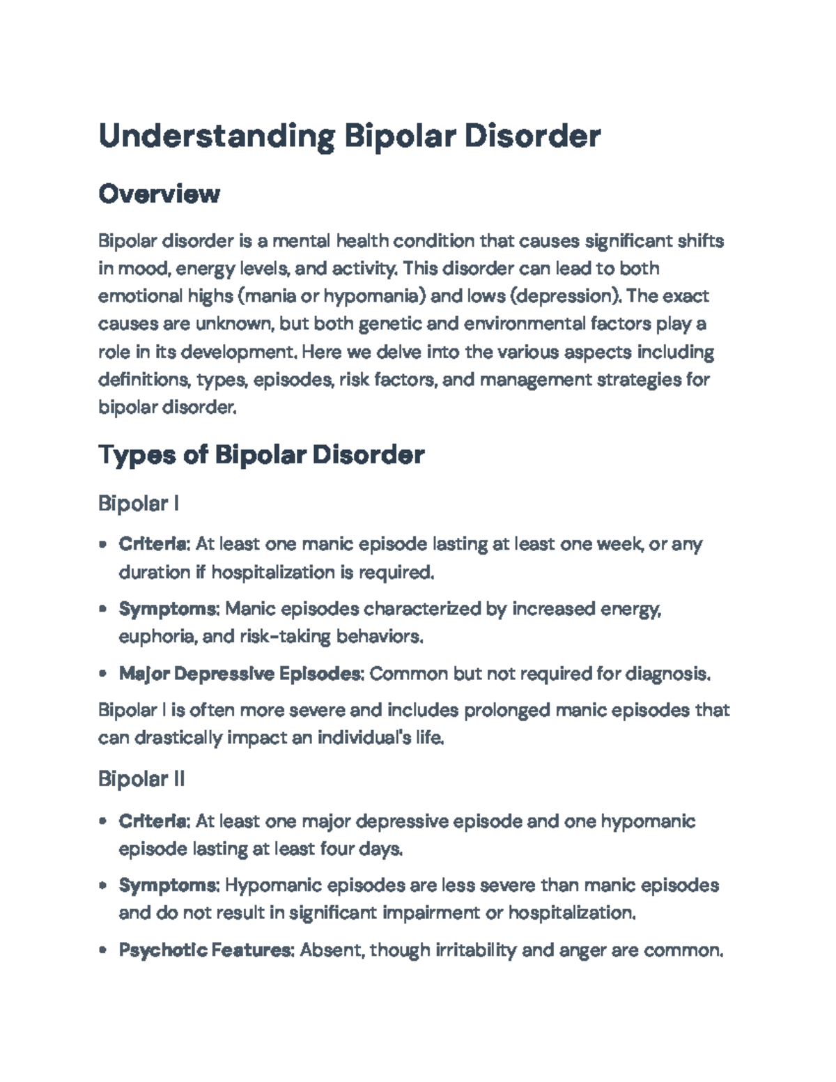 Understanding Bipolar Disorder: Types, Symptoms, and Management ...