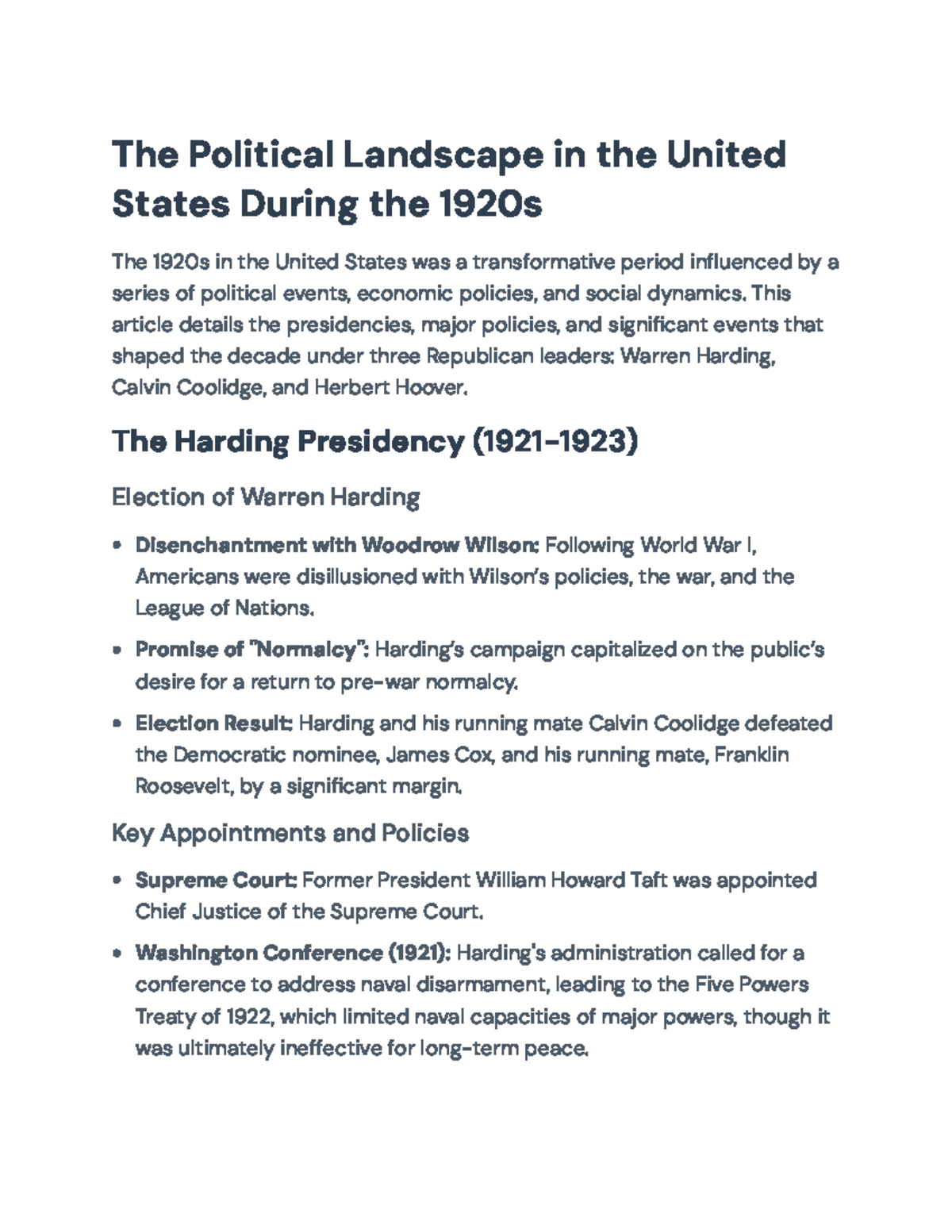 The Political Landscape in the US: 1920s Republican Presidencies ...