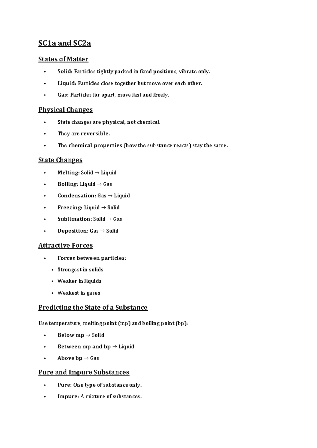 SC1a and SC2a - States of Matter Overview and Changes - Studocu