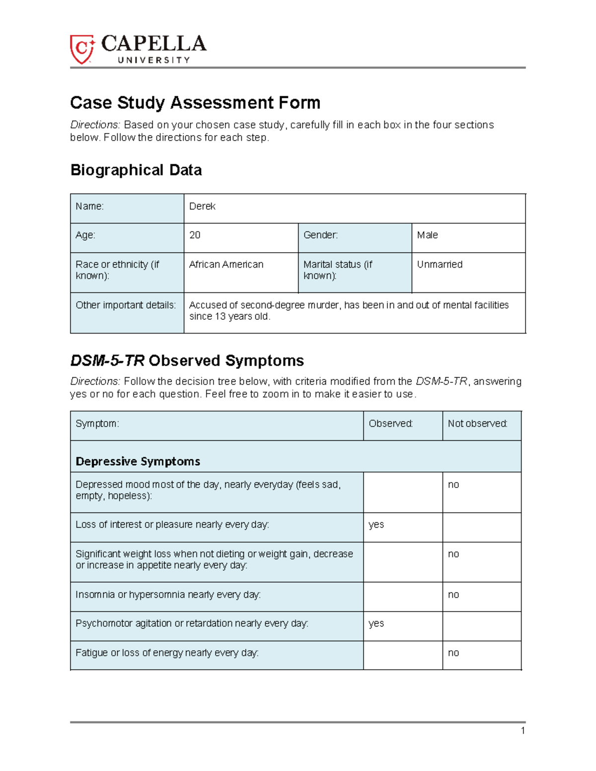 Cf Assessment Form - Derek's Dilemma Case Study Wk 7 Analysis - Studocu