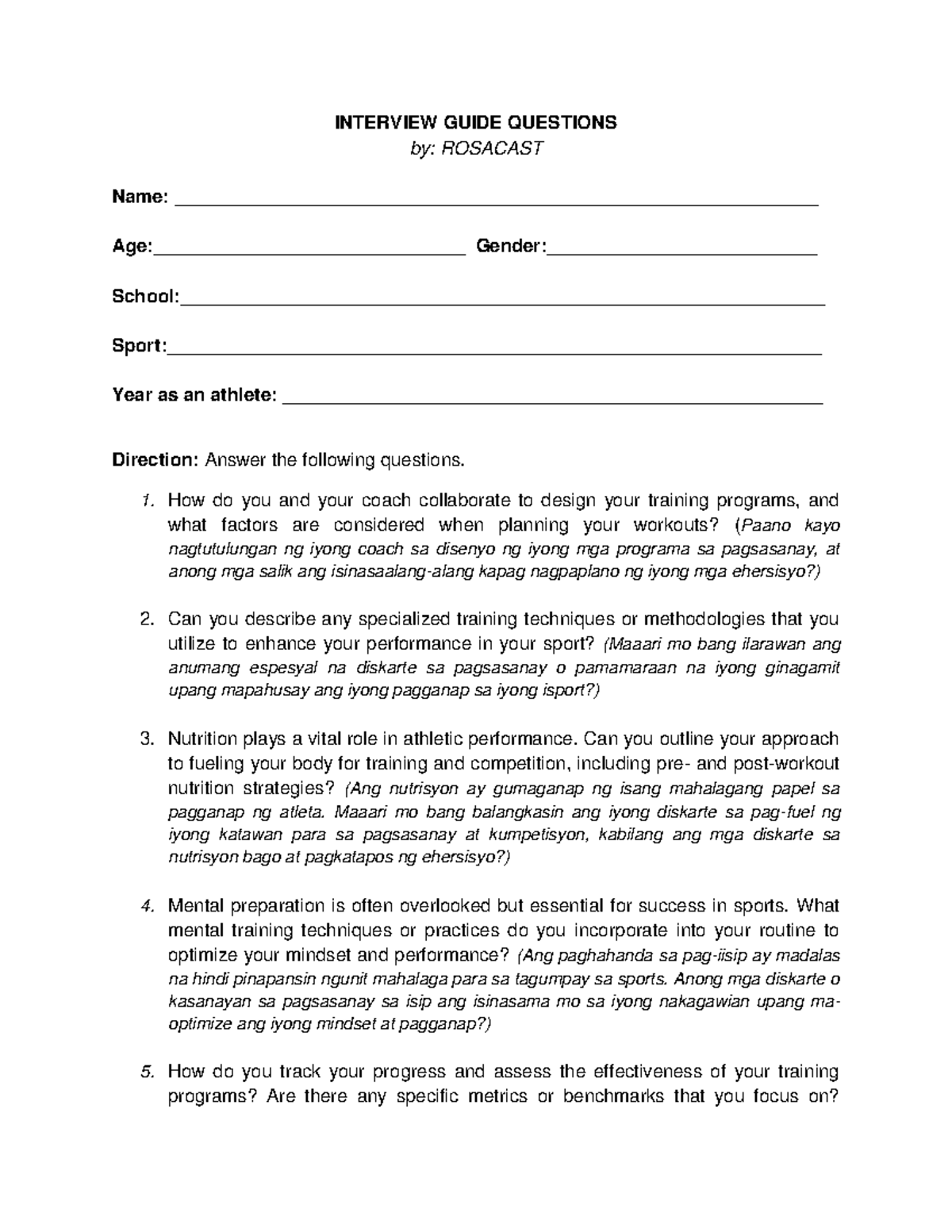 Interview Guide Questions for BPED Students - Studocu