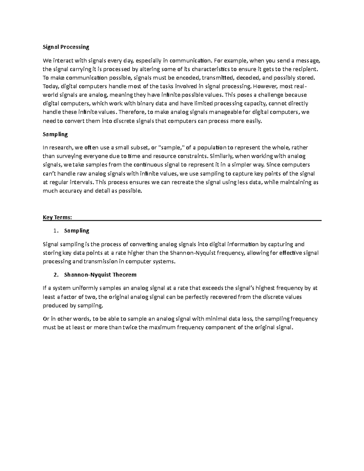 Signal Processing: Sampling & Quantization Overview - C46EA331 - Studocu