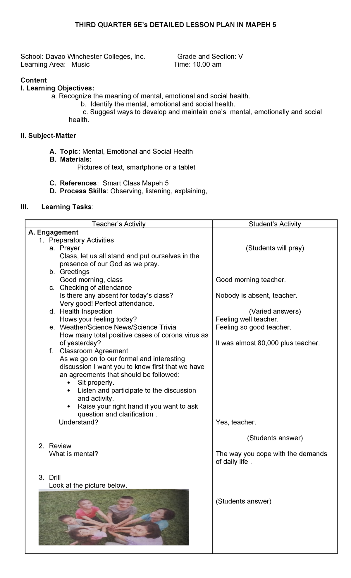 534551479 MAPEH 5: Mental, Emotional & Social Health Lesson Plan - Studocu