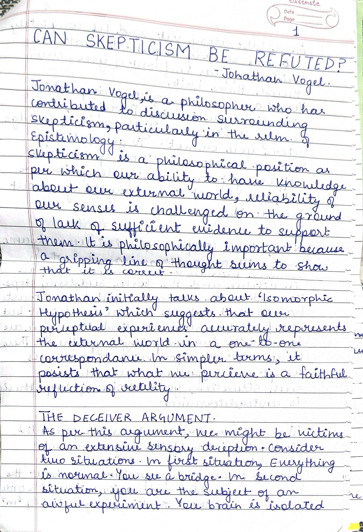 Exploring the Refutation of Skepticism: Insights from Vogel - Studocu