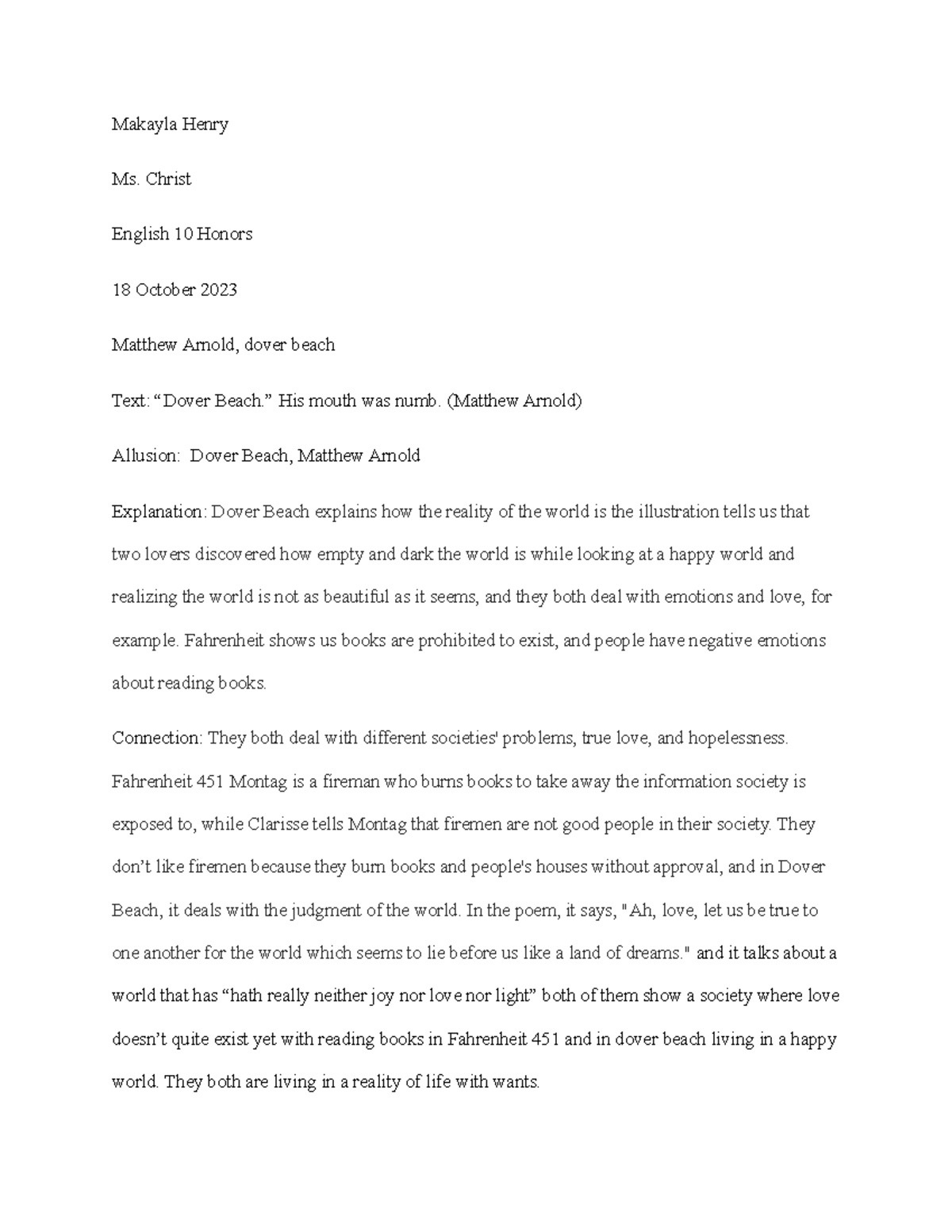 Allusions in Fahrenheit 451 and Dover Beach: A Comparative Analysis ...