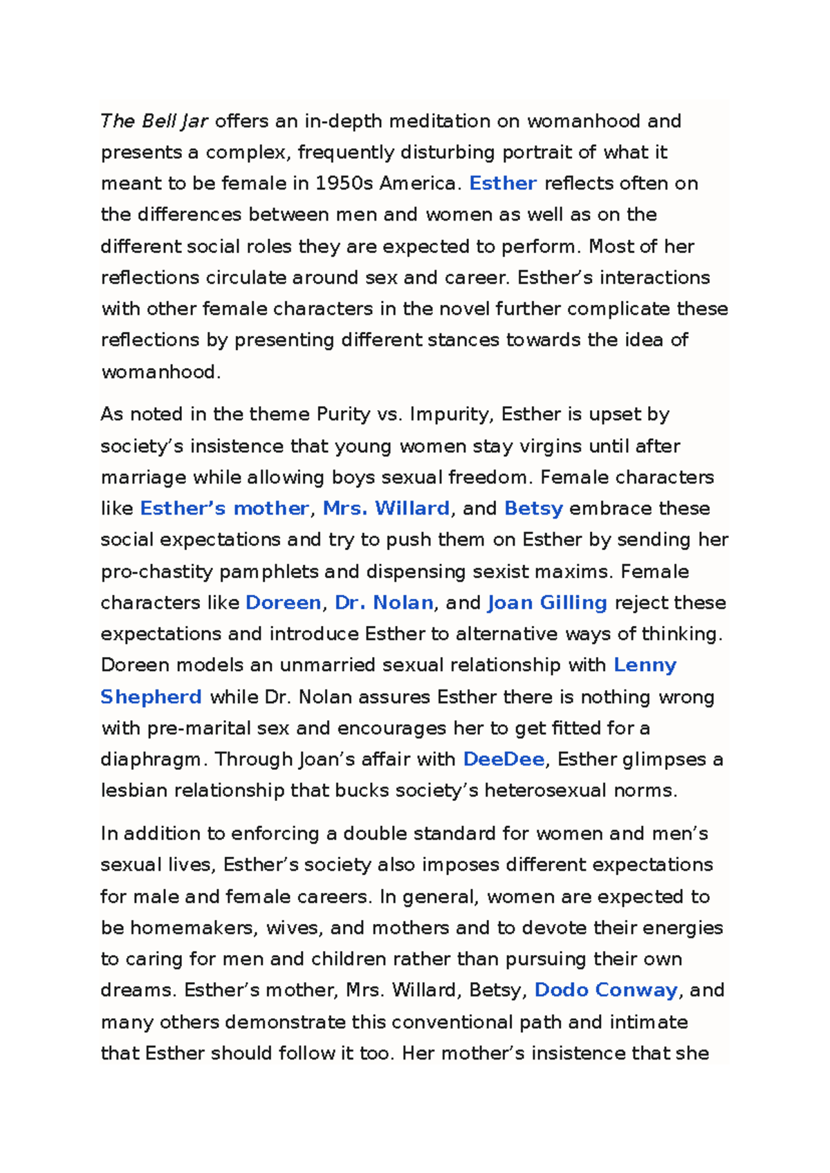 The Bell Jar (Literature 101) - In-Depth Analysis on Womanhood - Studocu