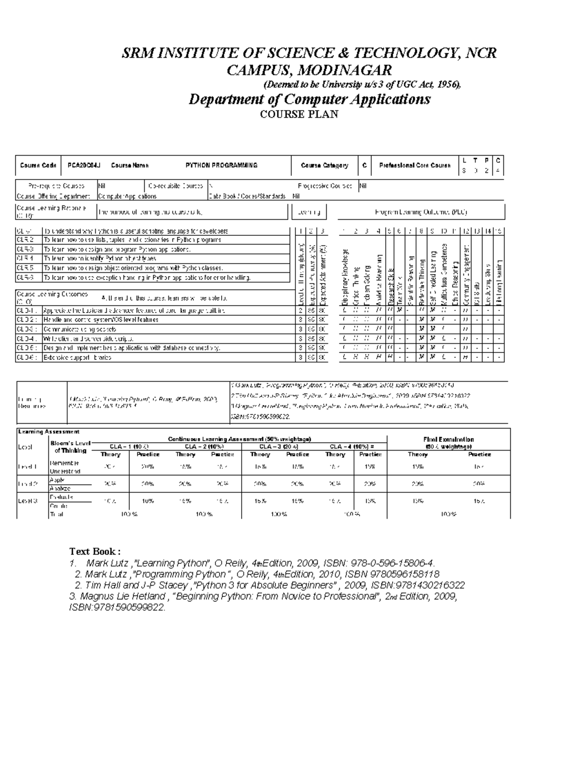 Course Syllabus for Python Programming (MCA-101) - Studocu