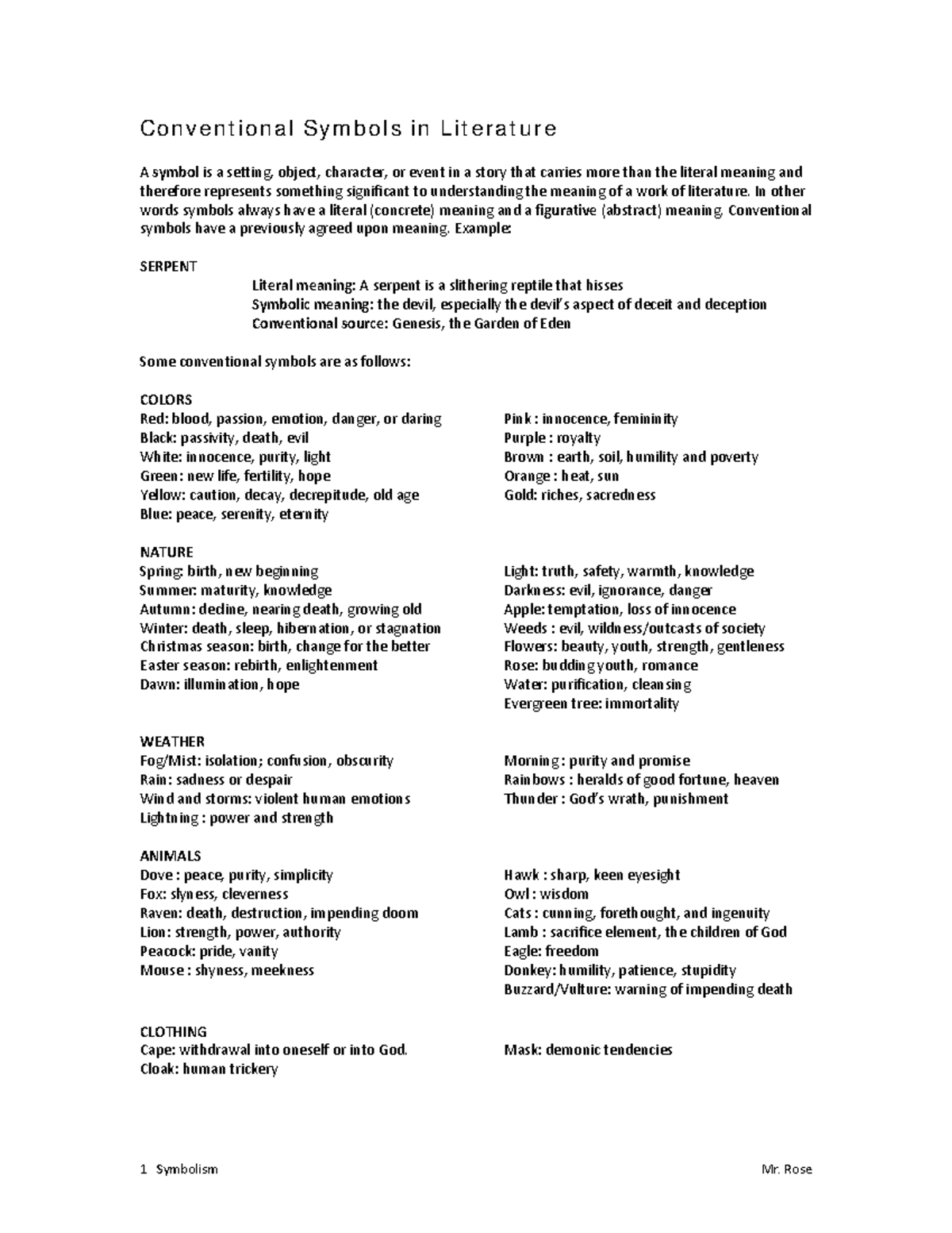 Conventional Symbols in Literature: Language Notes - Studocu