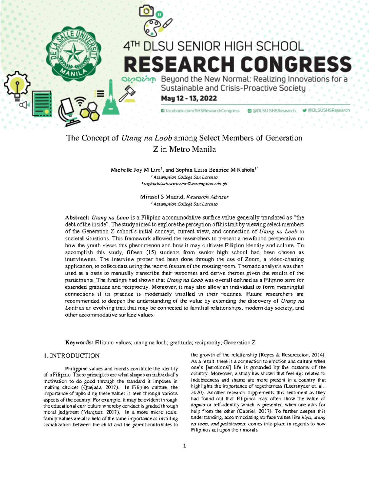 The Understanding of Utang na Loob in Gen Z: A Filipino Cultural Study ...