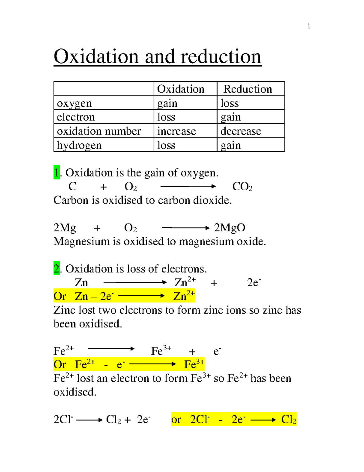 2025 F3 Redox Reactions: Oxidation and Reduction Explained - Studocu