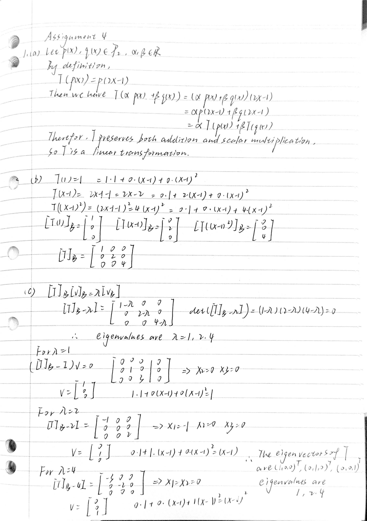 Assignment 4 - Linear Transformations and Eigenvalues Analysis - Studocu
