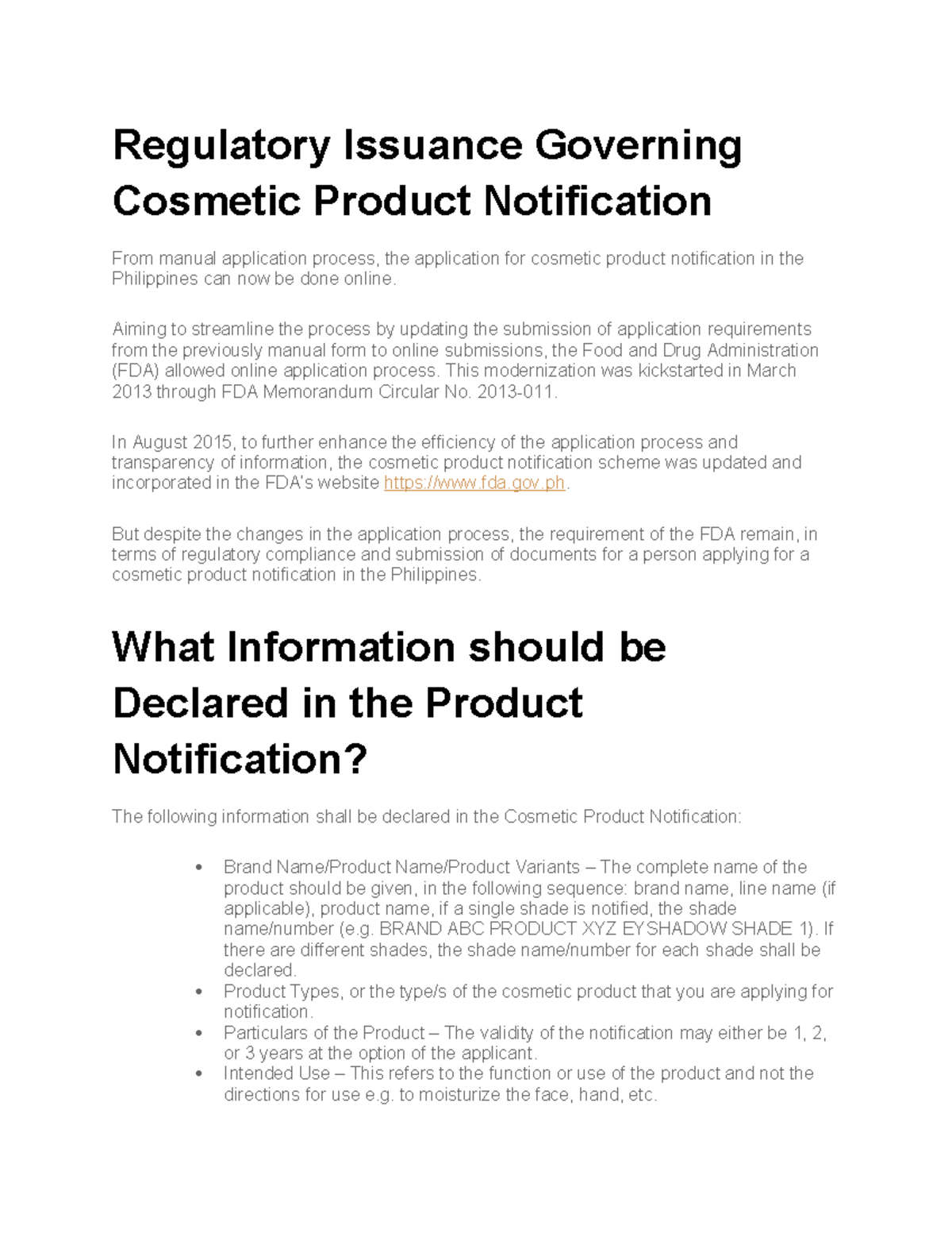 Cosmetic Product Notification - Regulatory Issuance Governing Cosmetic ...